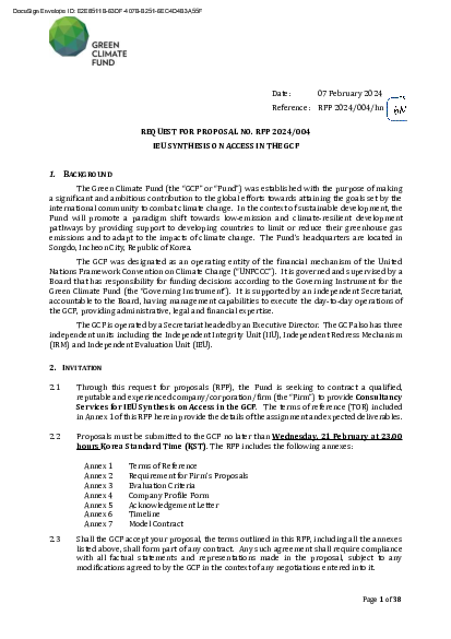 RFP 2024/004 : IEU Synthesis on Access in the GCF | Green Climate Fund